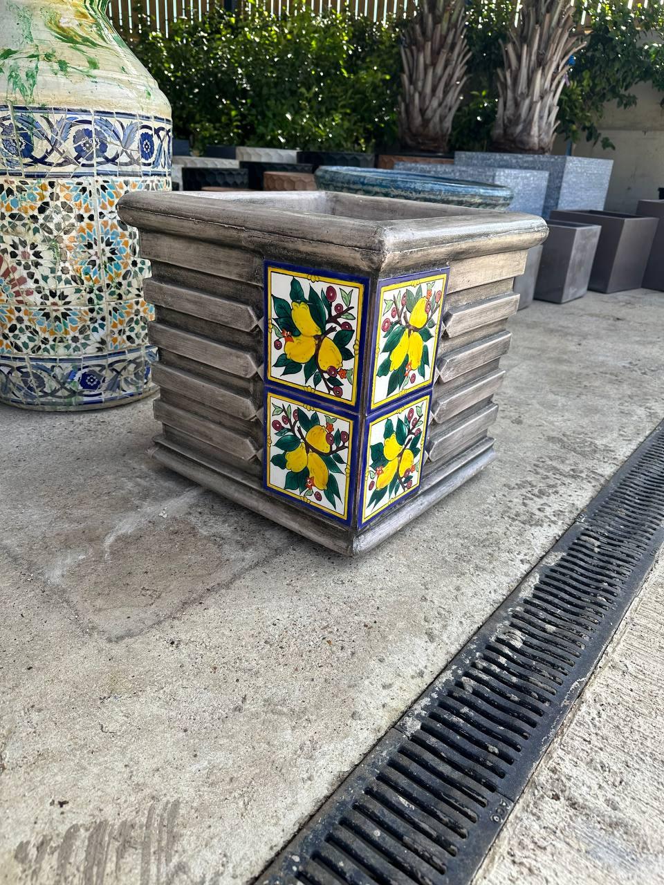 Square Citrus Tile Terracotta Planter | Mediterranean Garden Pot ...