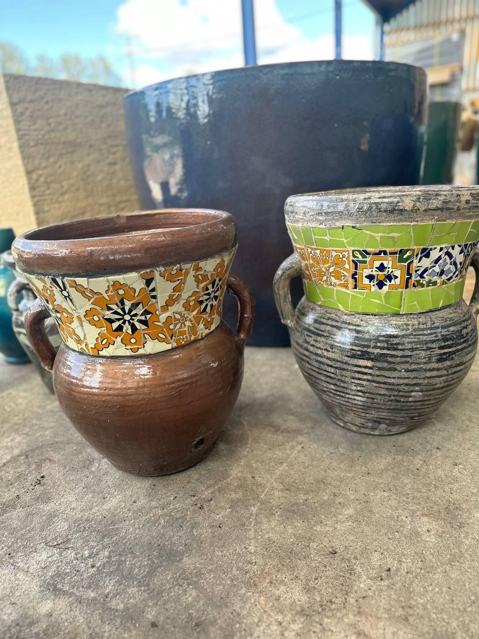 "Mosaic Terracotta Planter with Handles | Mediterranean Garden Pot ...